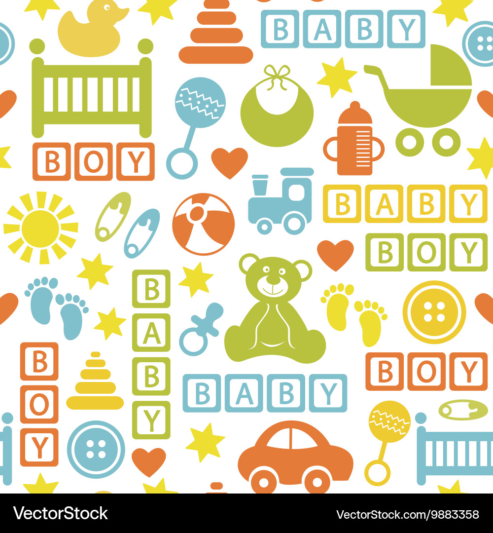 Seamless pattern with icons for baby boy Vector Image