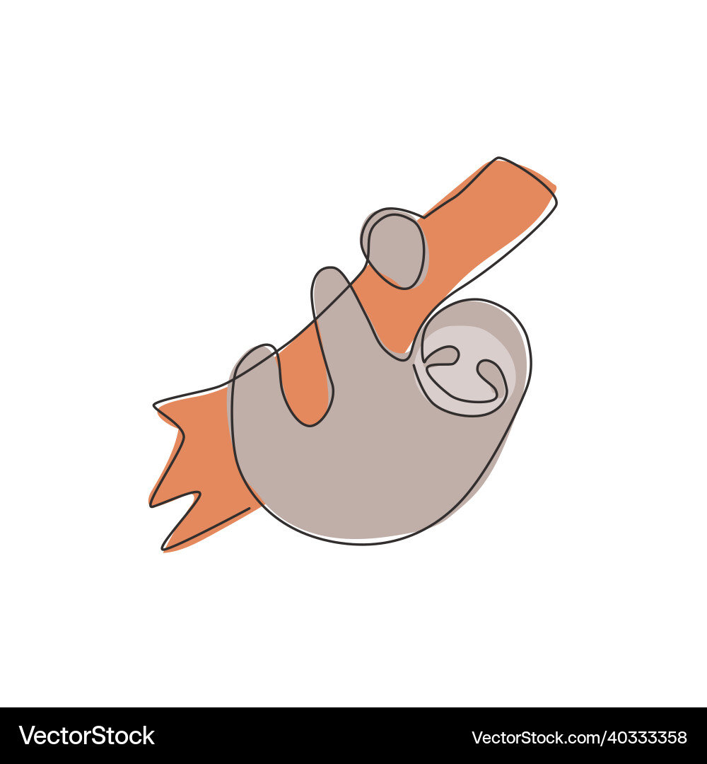 Single continuous line drawing of slow cute sloth Vector Image