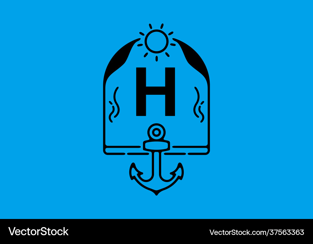 Black line art h initial letter in anchor frame Vector Image