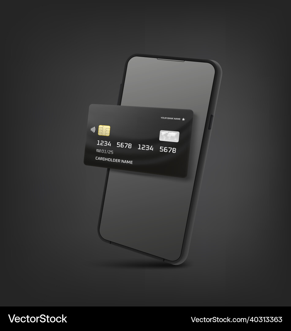Black smartphone with card banking Royalty Free Vector Image