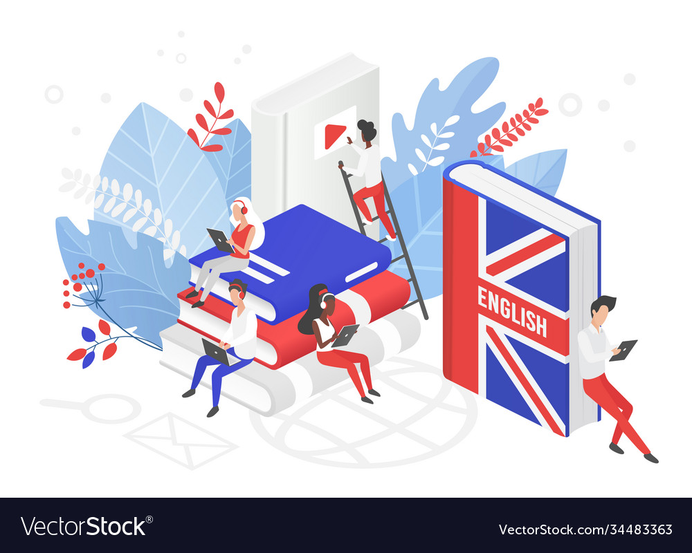 Isometric online english language courses Vector Image
