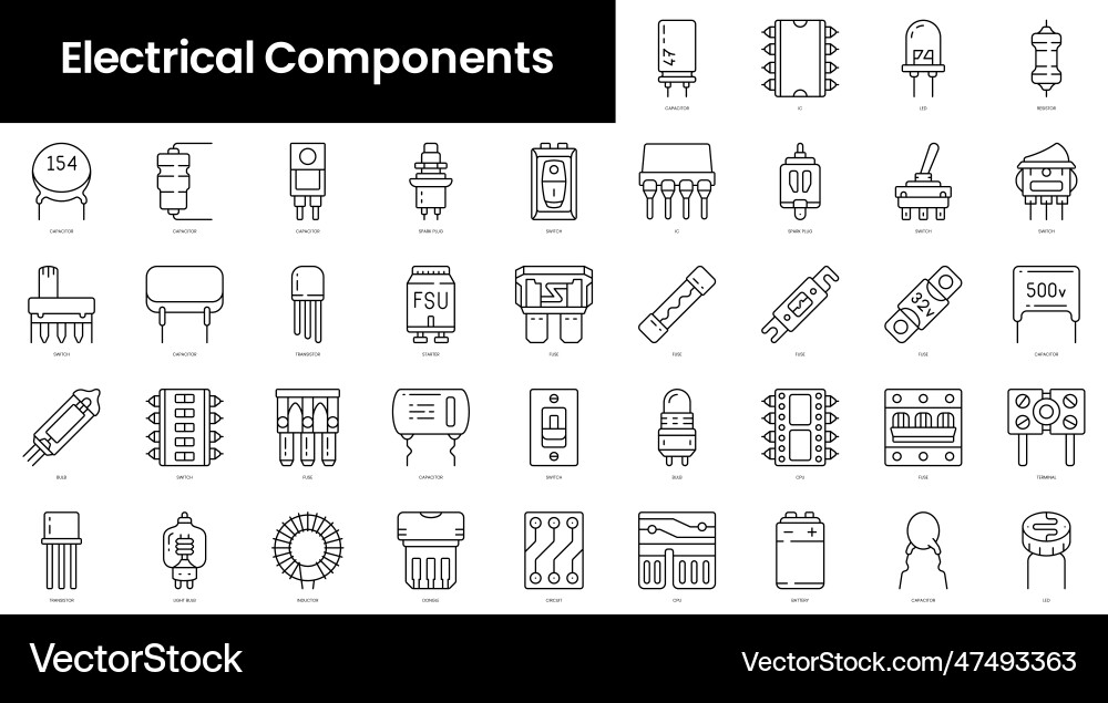 Set of outline electrical components icons Vector Image