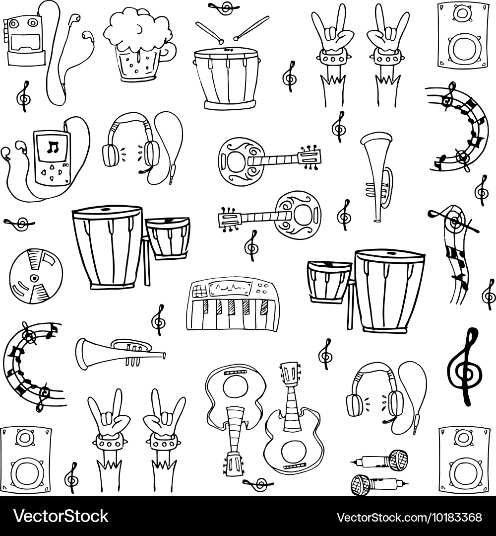 Doodle of music tools stock collection Royalty Free Vector
