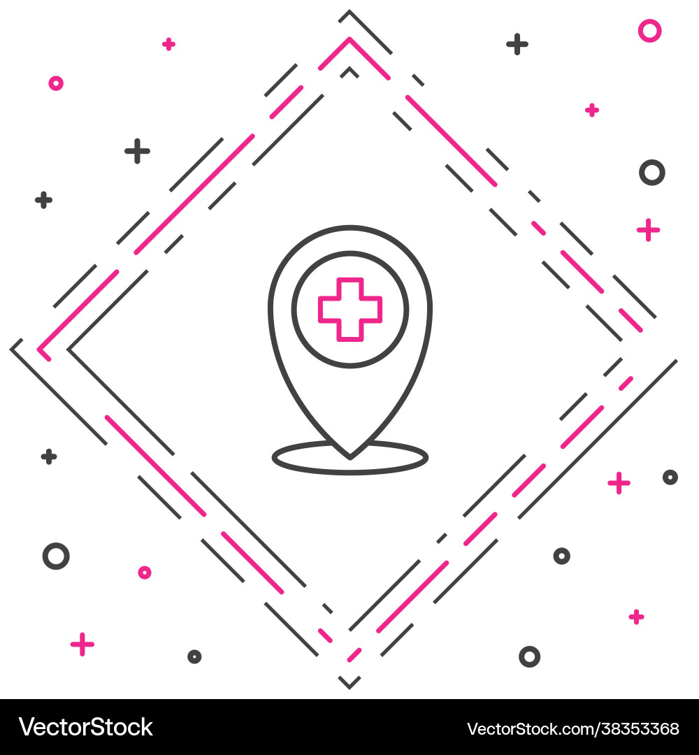 Line medical map pointer with cross hospital icon Vector Image