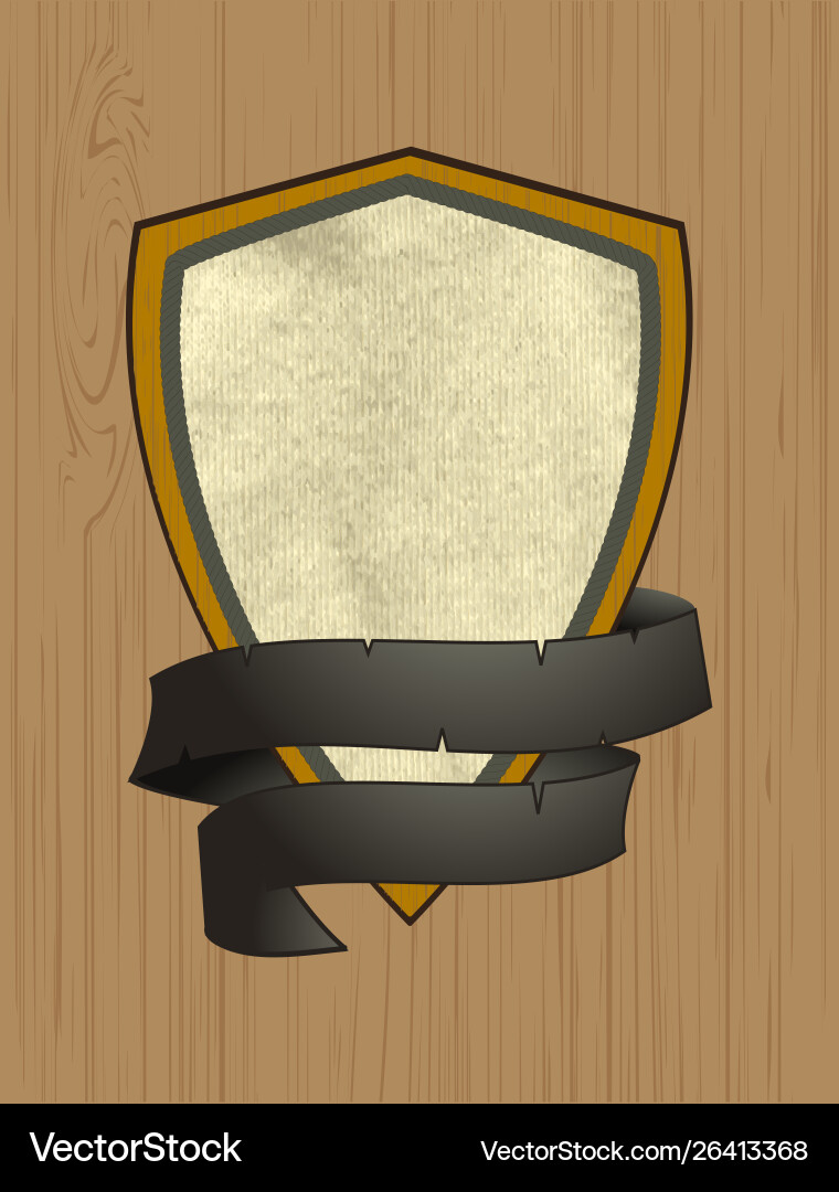 Wooden shield and material with banner Royalty Free Vector