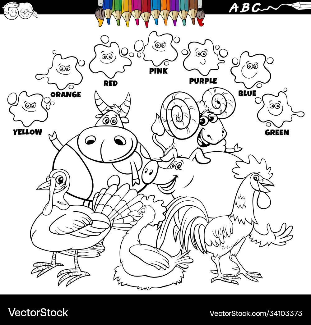 Basic colors color book with farm animal Vector Image