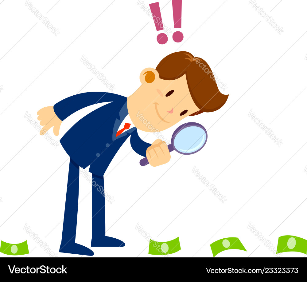 Businessman looking through magnifier Royalty Free Vector