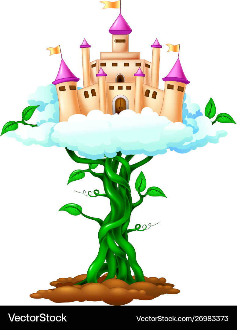 Funny castle on green tree cartoon Royalty Free Vector Image