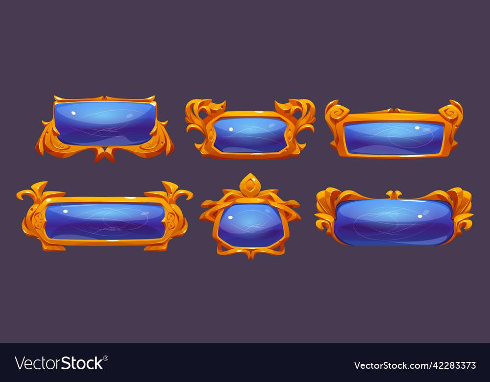 Game ui frames gold medieval menu elements set Vector Image
