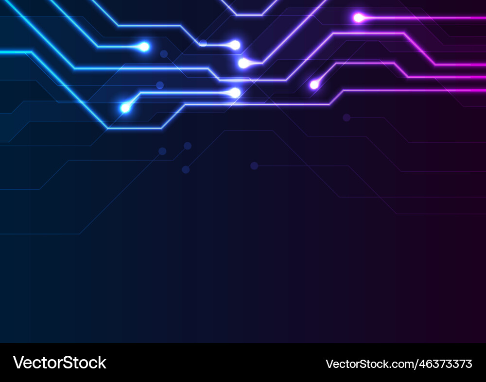 Glowing blue purple neon circuit board chip Vector Image