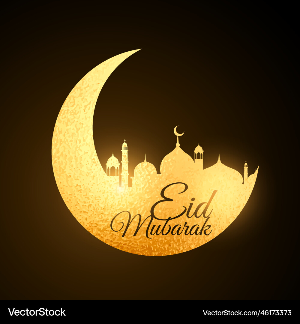 Golden eid festival moon with mosque Royalty Free Vector