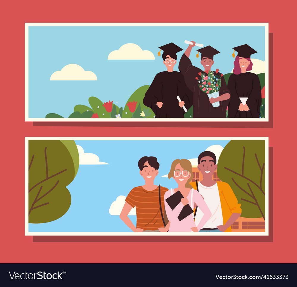 Graduate and students college Royalty Free Vector Image