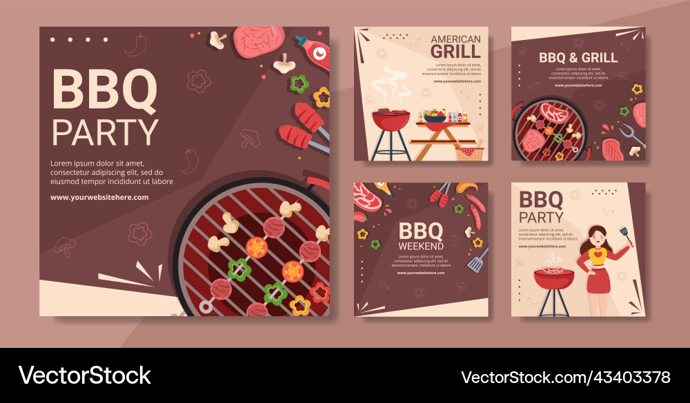 Bbq or barbecue social media post template flat Vector Image