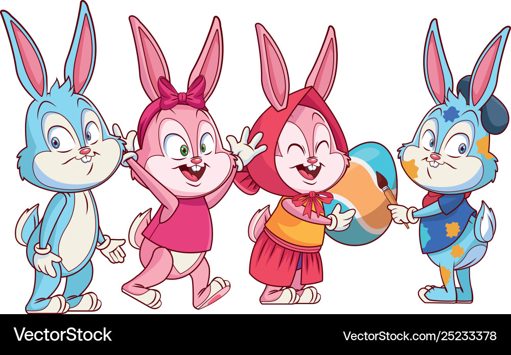 Cute easter bunny happy friends Royalty Free Vector Image