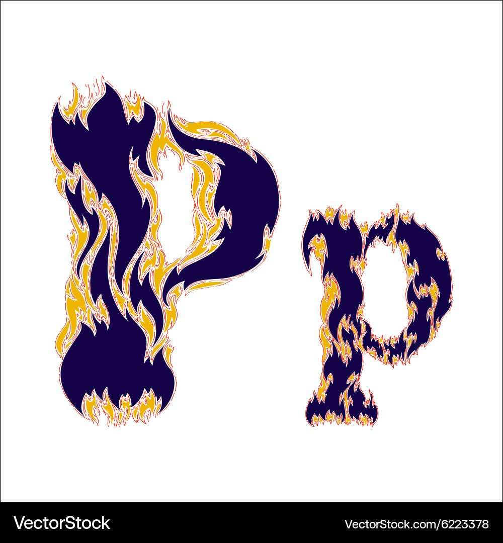 Fiery font blue letter p on a white background Vector Image