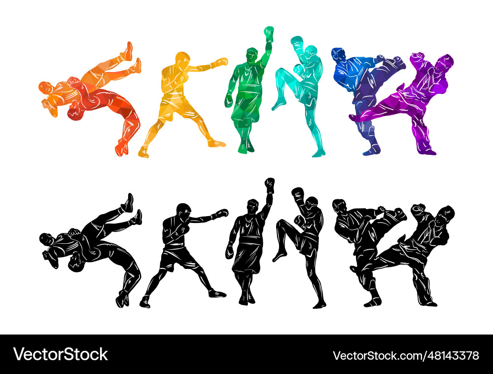 Freestyle wrestling boxing kickboxing Royalty Free Vector