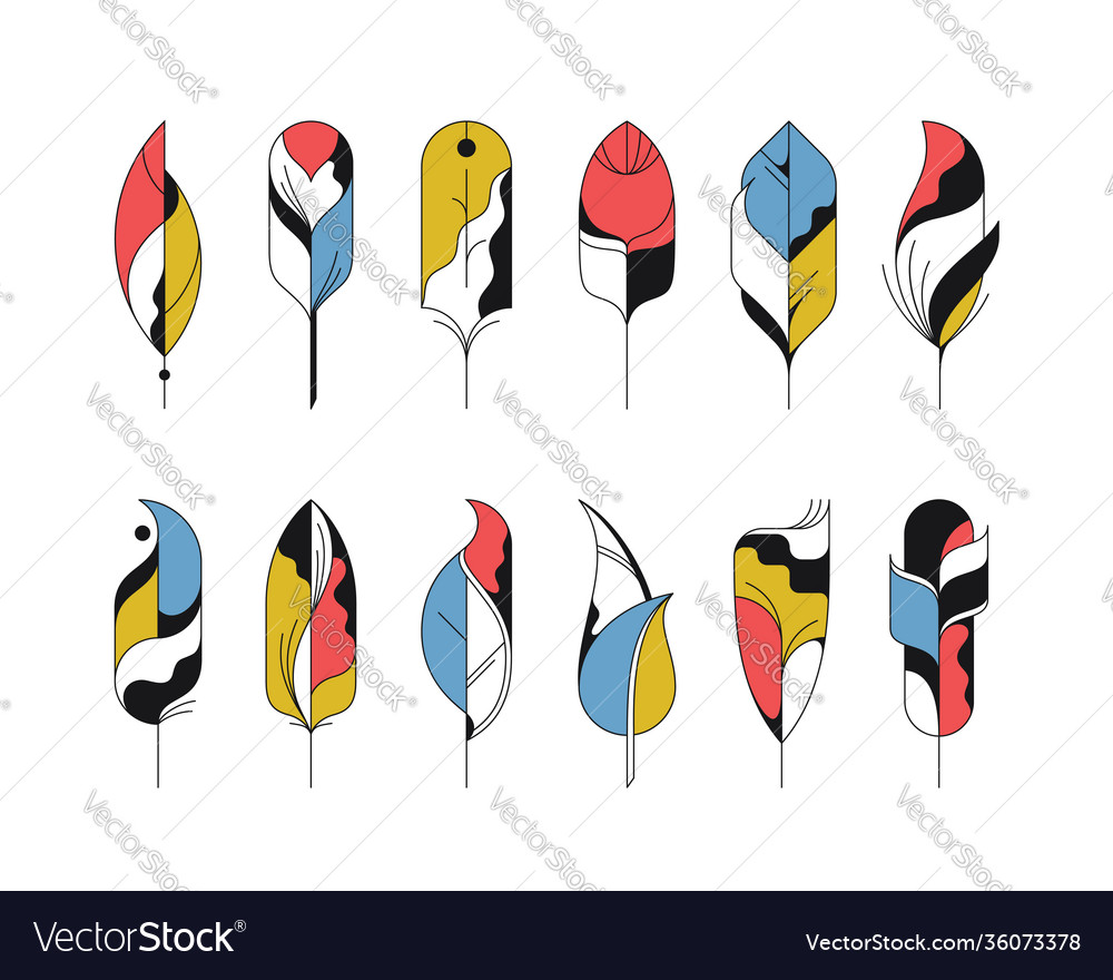 Graphical abstract isolated feathers icons set Vector Image