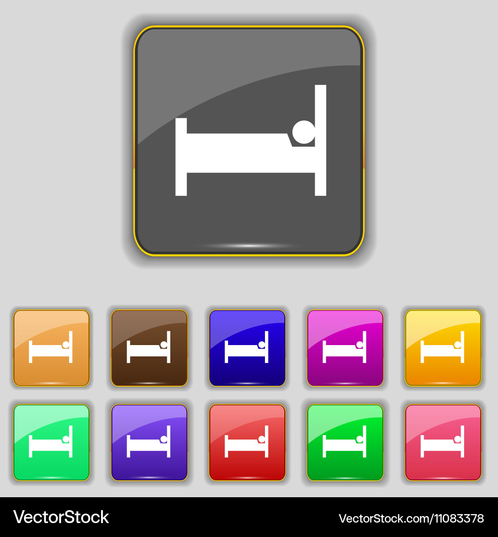 Hotel icon sign set with eleven colored buttons Vector Image