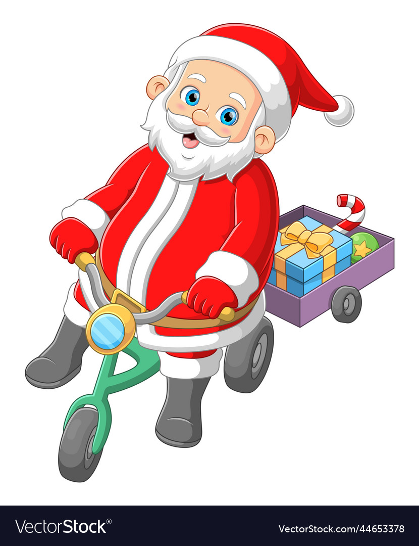 Santa claus riding bicycle and delivery christmas Vector Image