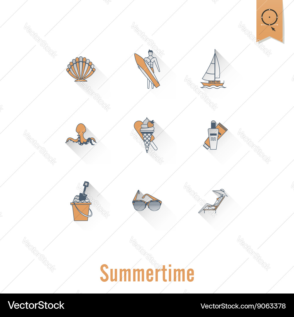 Summer and beach simple flat icons Royalty Free Vector Image