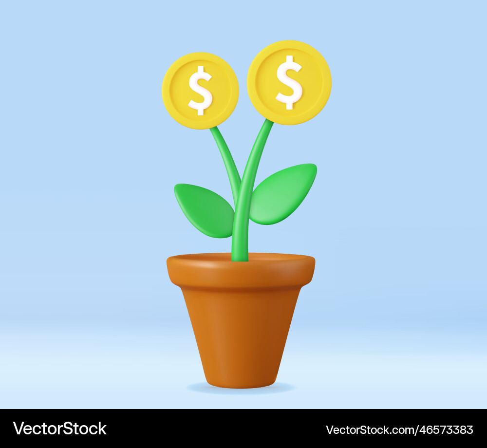 3d money tree plant with coin Royalty Free Vector Image