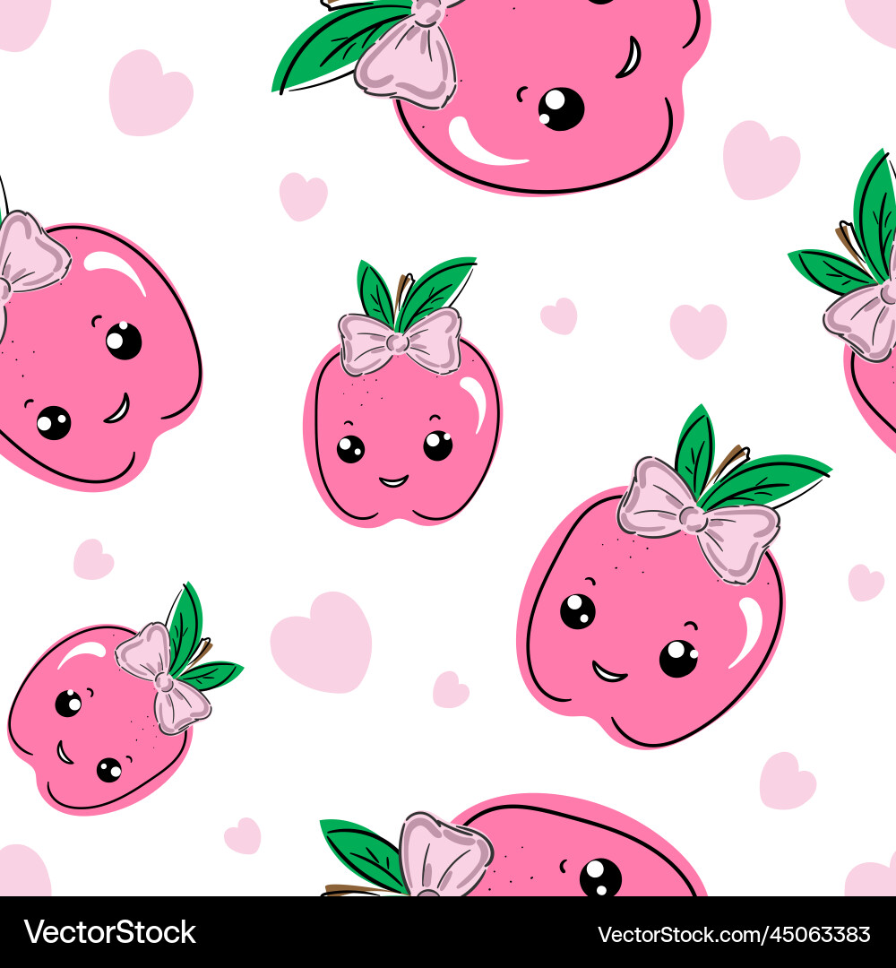 Cute apple fruit kawaii face seamless pattern Vector Image