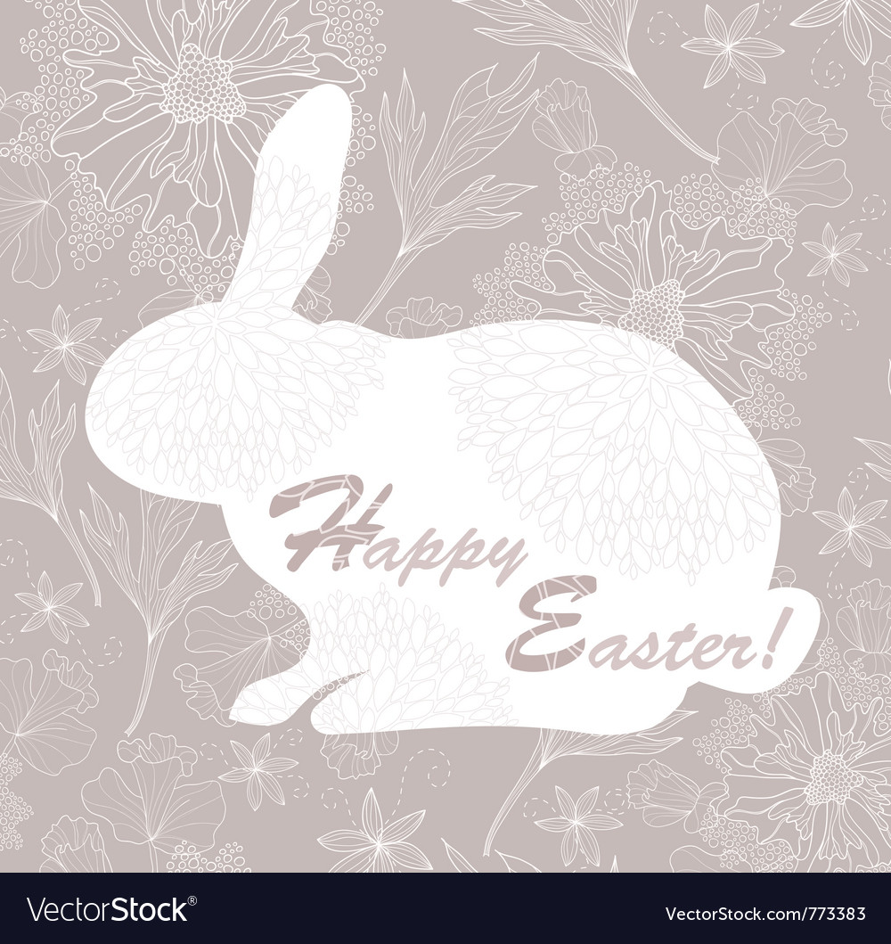 Easter rabbit card with floral pattern Royalty Free Vector