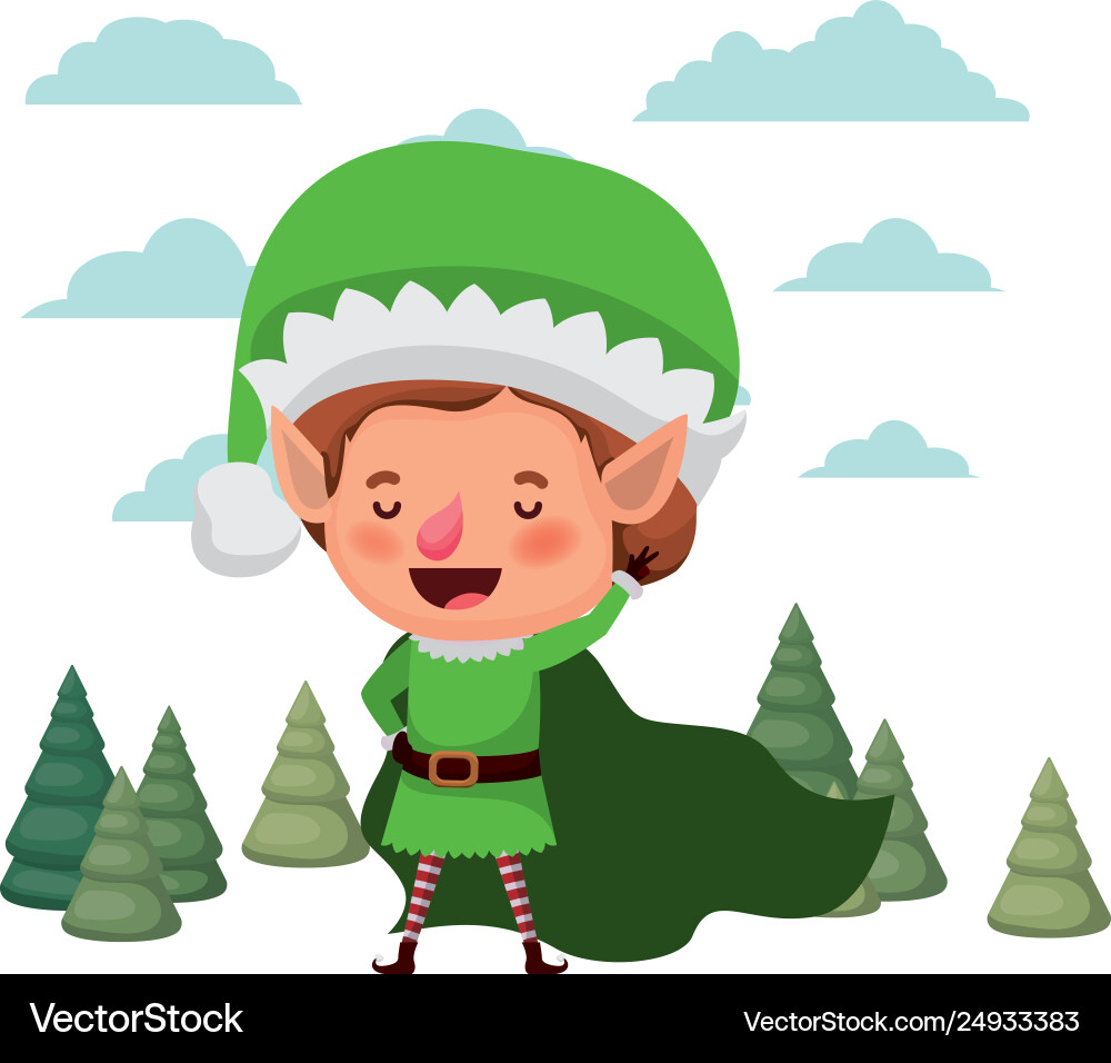 Elf moving with christmas trees avatar character Vector Image