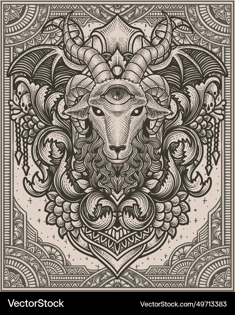 Goat head tree eyes with antique engraving Vector Image