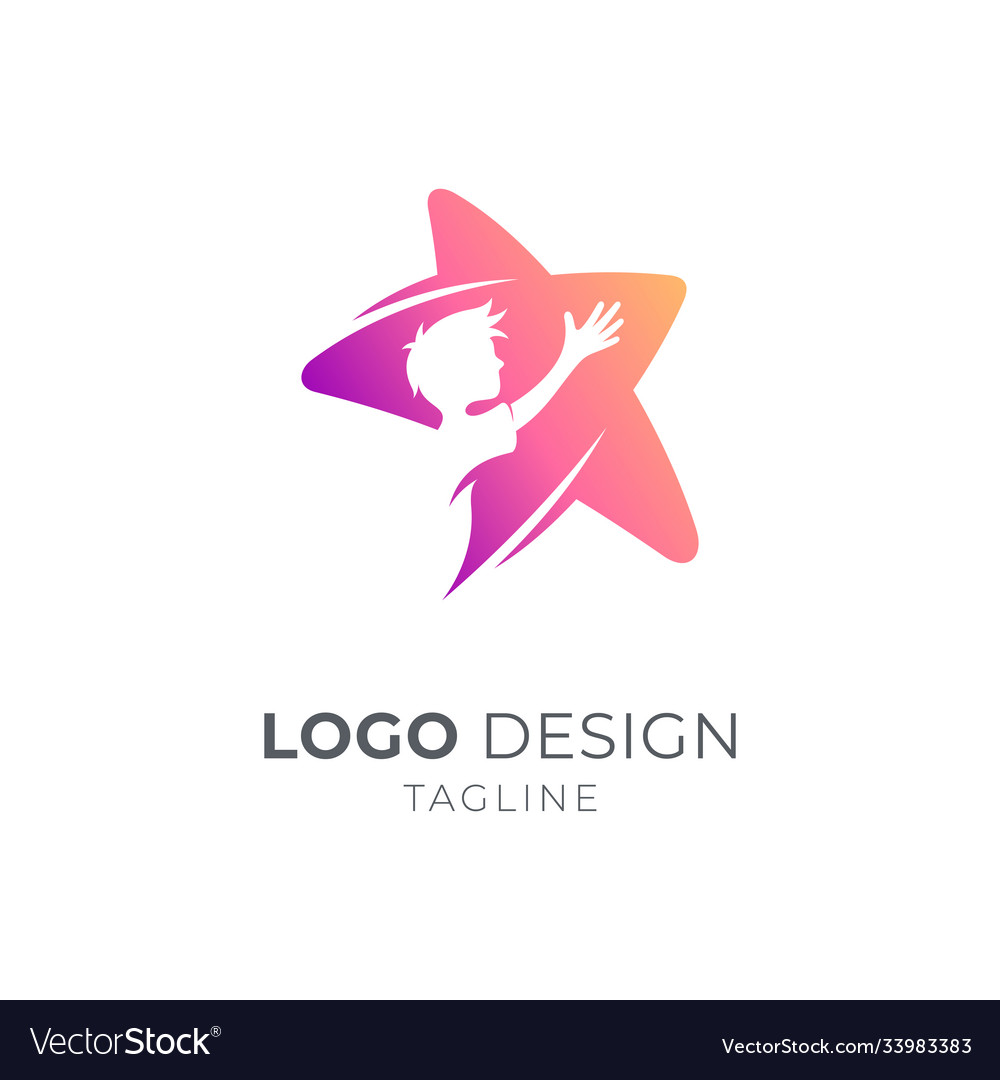 Kid reaching star logo Royalty Free Vector Image