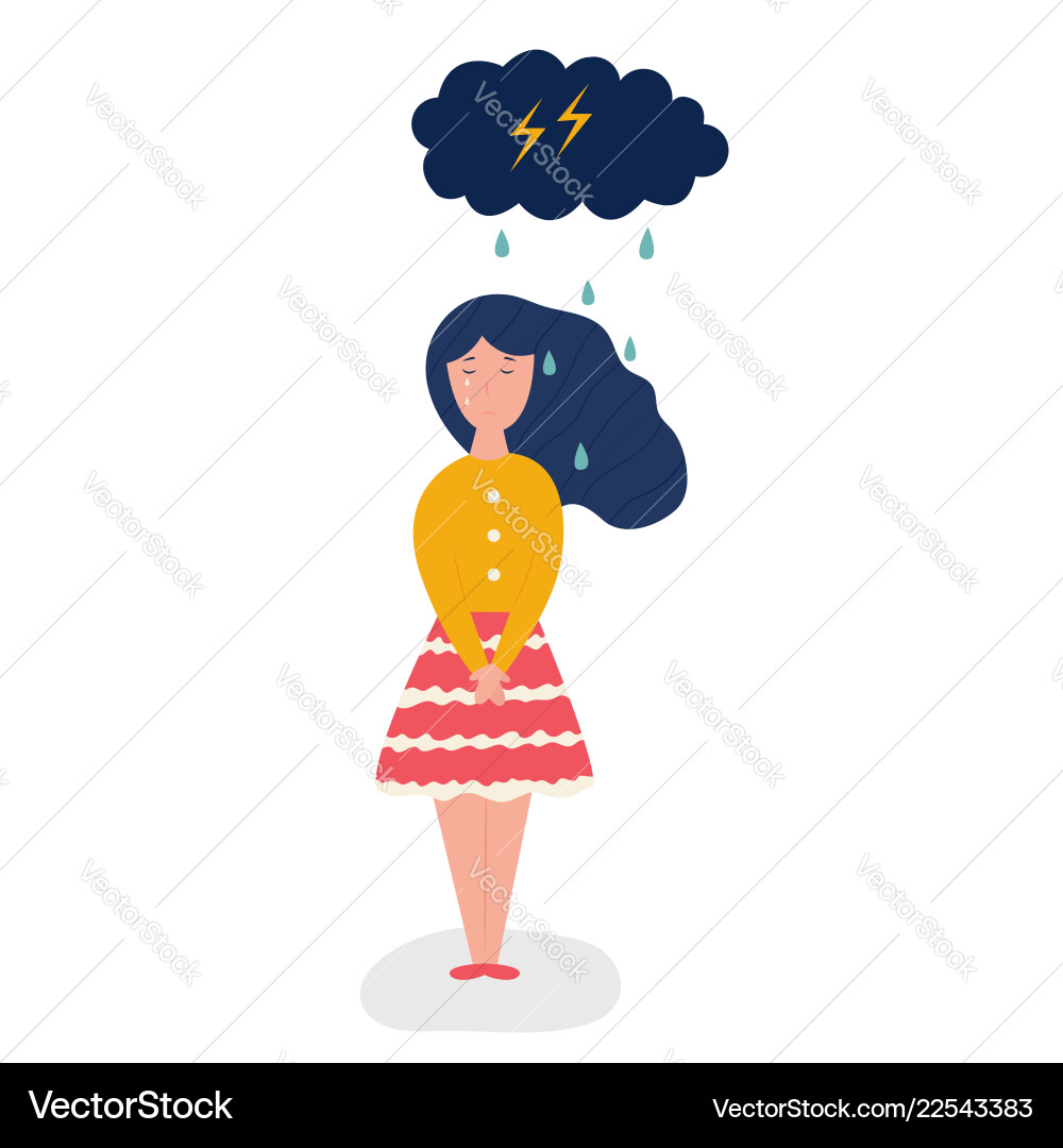Sad and depressed girl storm cloud Royalty Free Vector Image