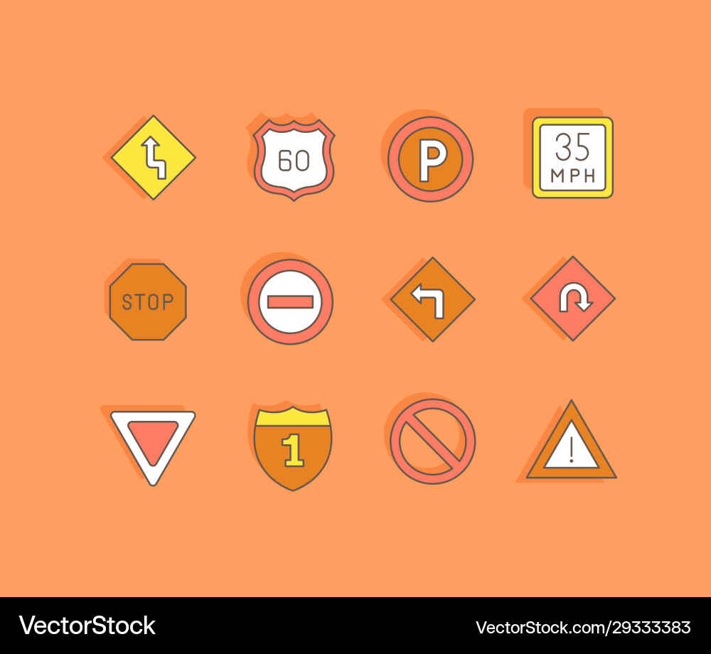Set simple line icons road sign Royalty Free Vector Image