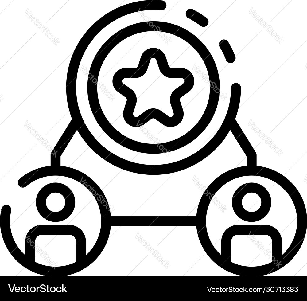 Star and two avatars icon outline style Royalty Free Vector