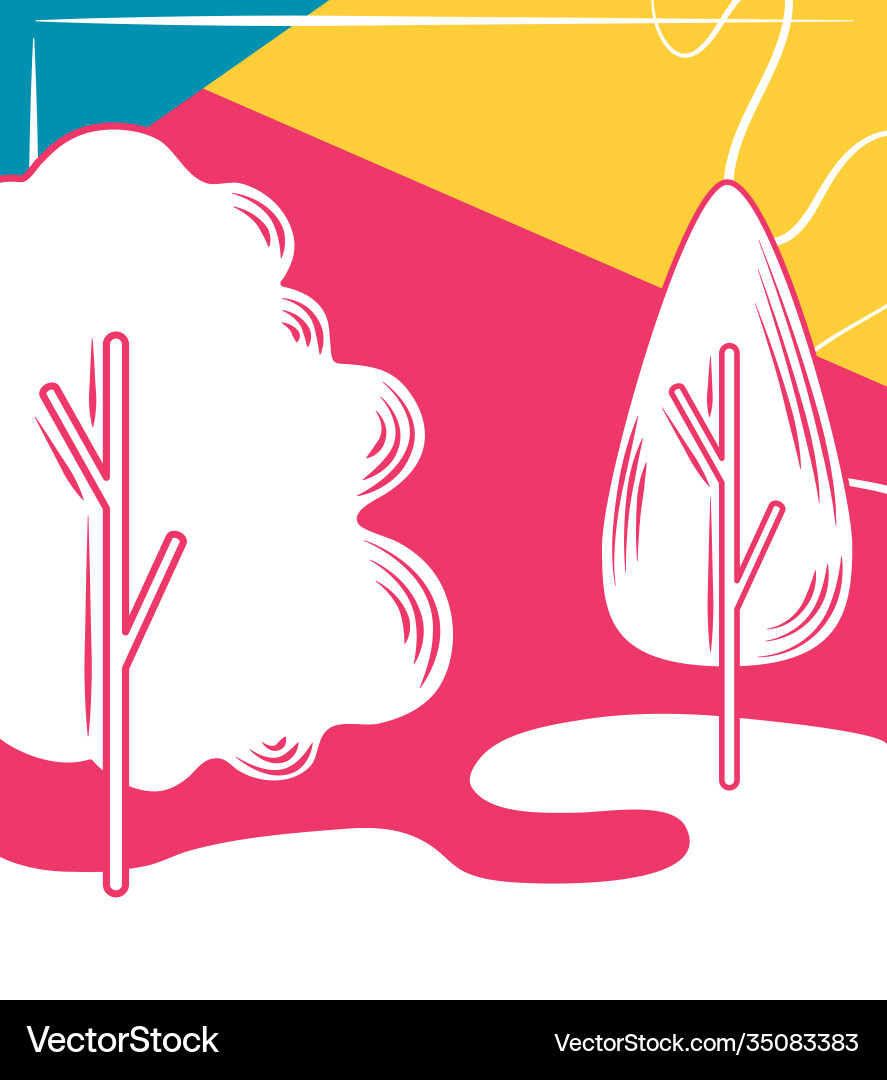 Trees white line style and abstract decoration Vector Image