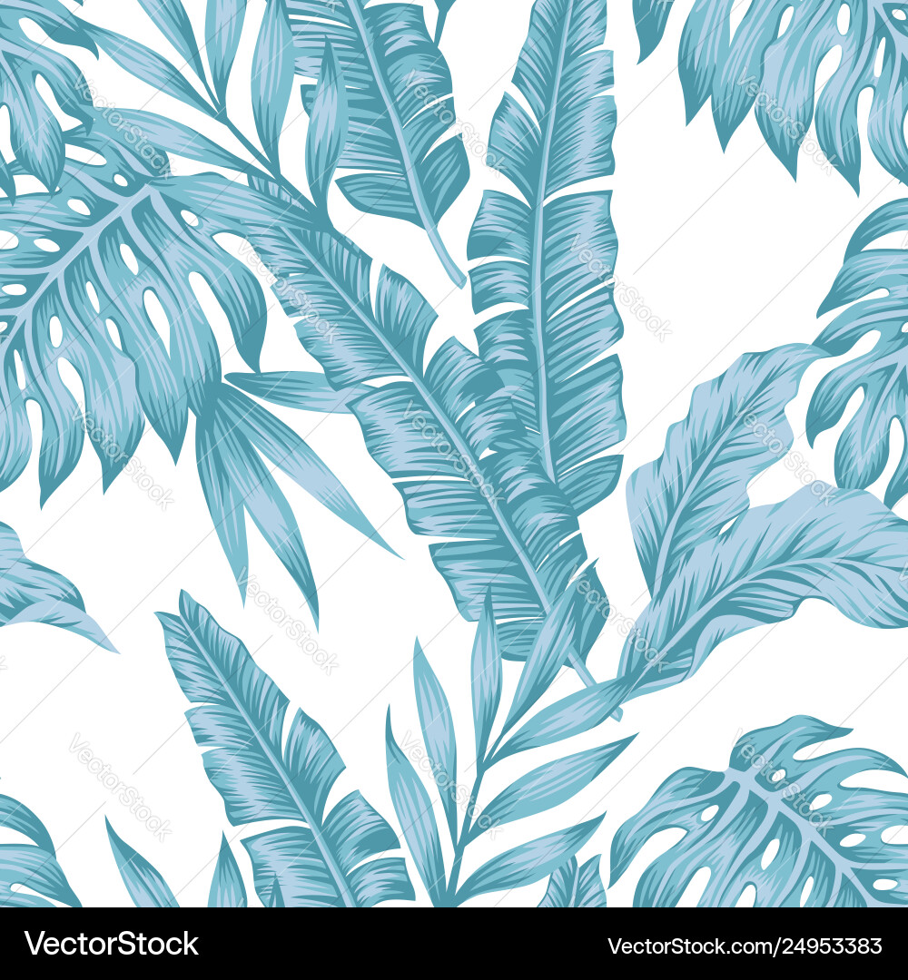 Tropical leaves cold color seamless Royalty Free Vector