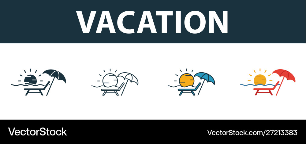 Vacation icon set four simple symbols in different