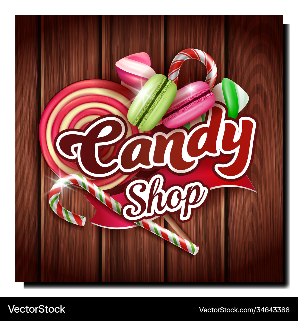 Candy shop creative promotional banner Royalty Free Vector