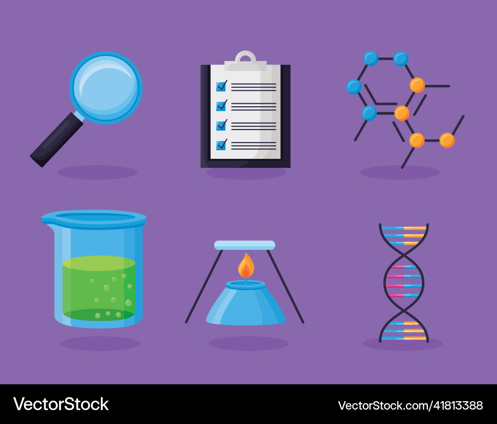 Chemistry lab six icons Royalty Free Vector Image