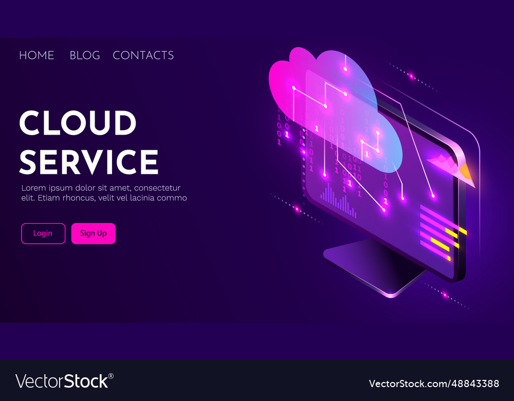 Computer connected to cloud server service Vector Image