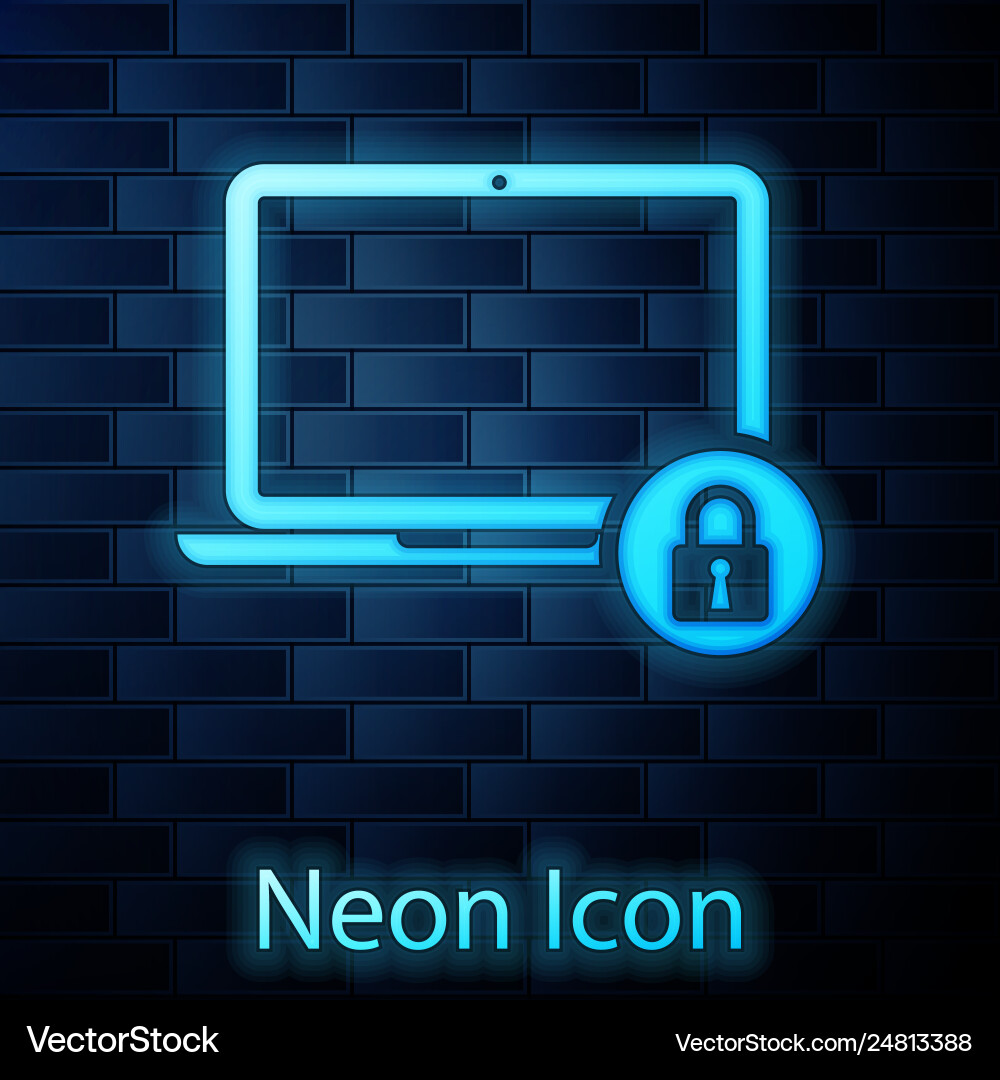 Glowing neon laptop and lock icon isolated Vector Image