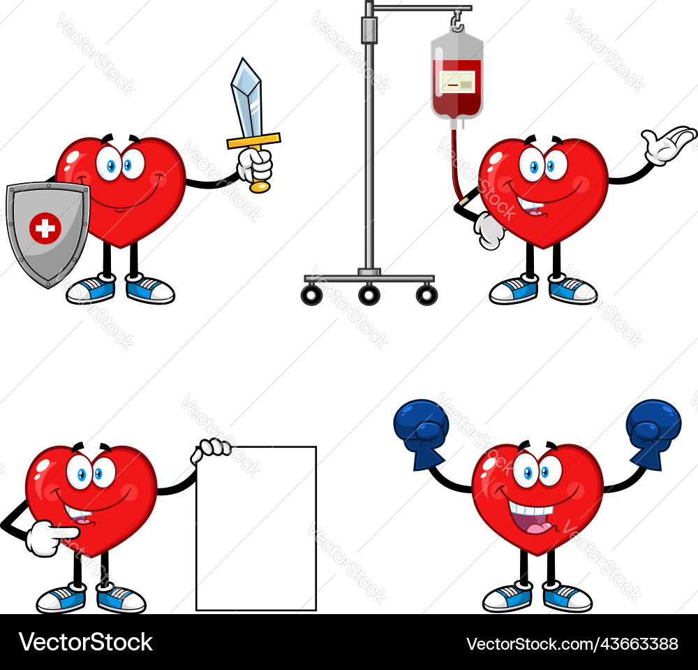 Red heart cartoon character collection set Vector Image