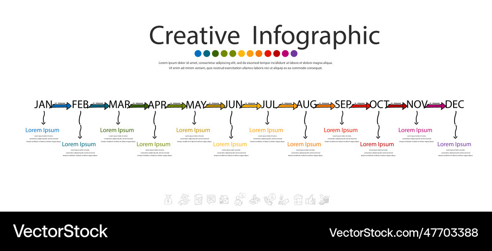 Timeline hand drawn for 1 year 12 months Vector Image