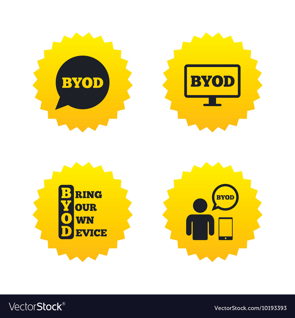 Byod signs human with notebook and smartphone Vector Image