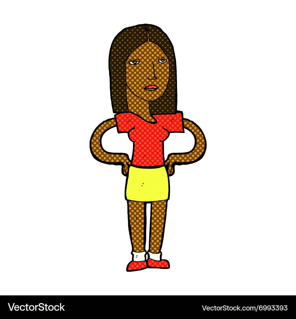 Comic cartoon woman with hands on hips Royalty Free Vector