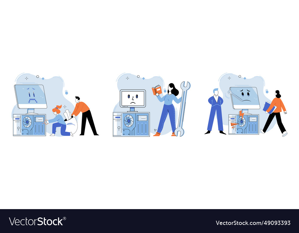 Computer troubleshooting technicians are skilled Vector Image Computer troubleshooting technicians are skilled Vector Image