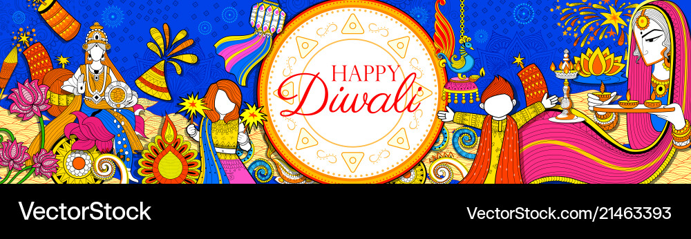 Kid celebrating happy diwali holiday doodle Vector Image