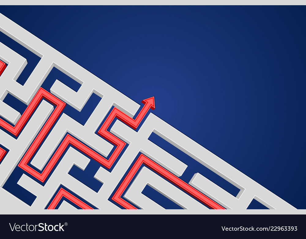 Labyrinth solution on blue background Royalty Free Vector