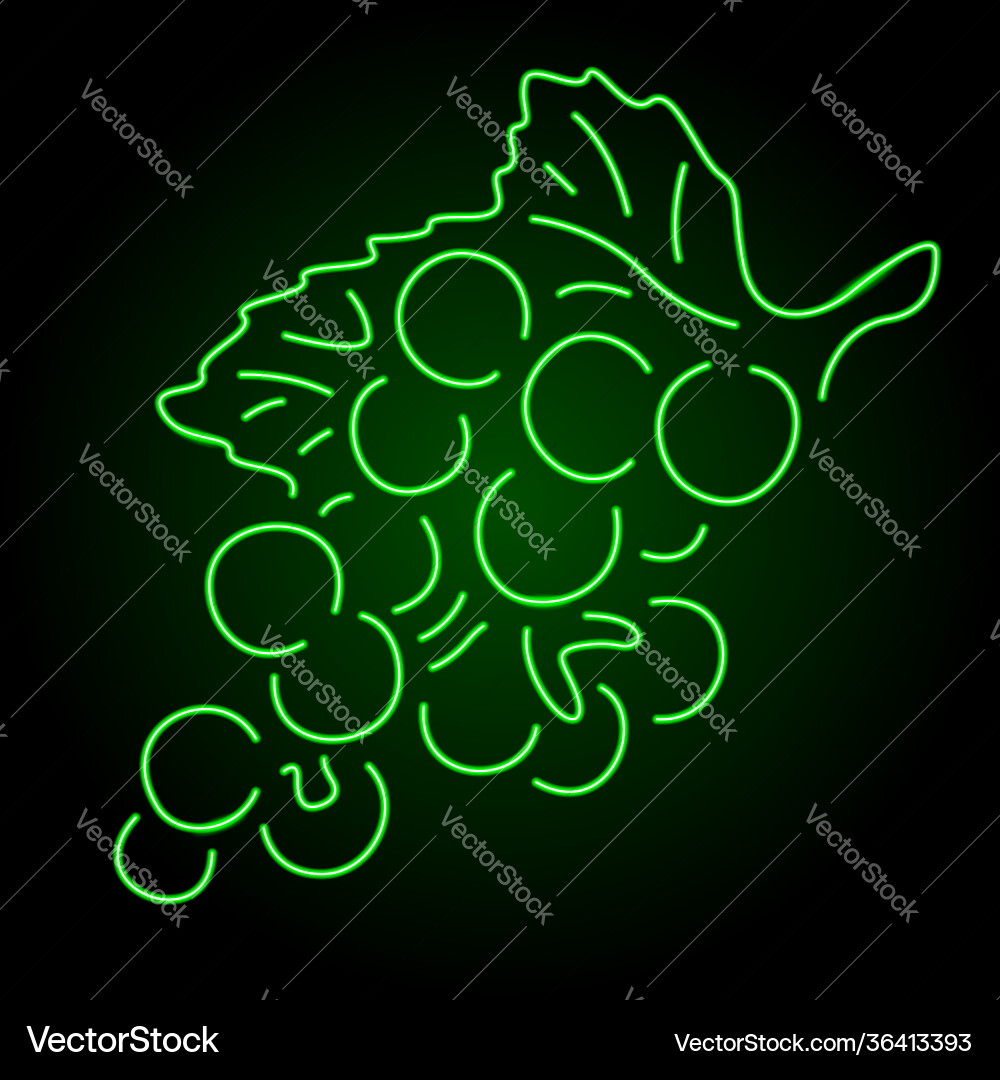 Line art with shiny green neon grape Royalty Free Vector
