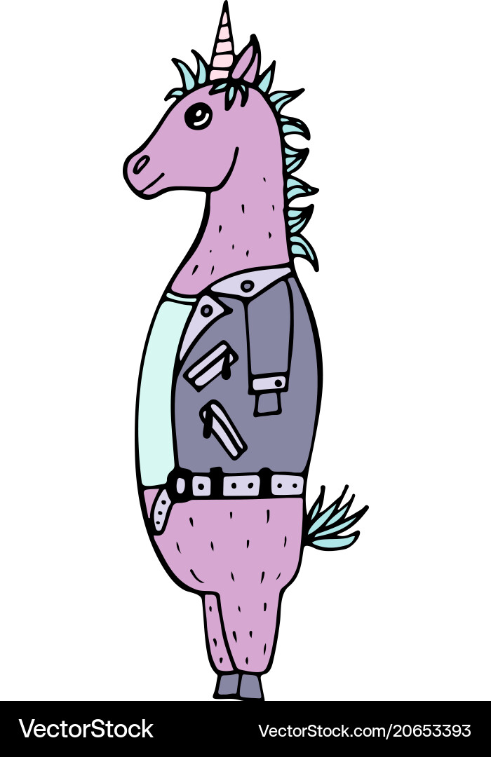 Lovely hand-drawn unicorn-rocker Royalty Free Vector Image