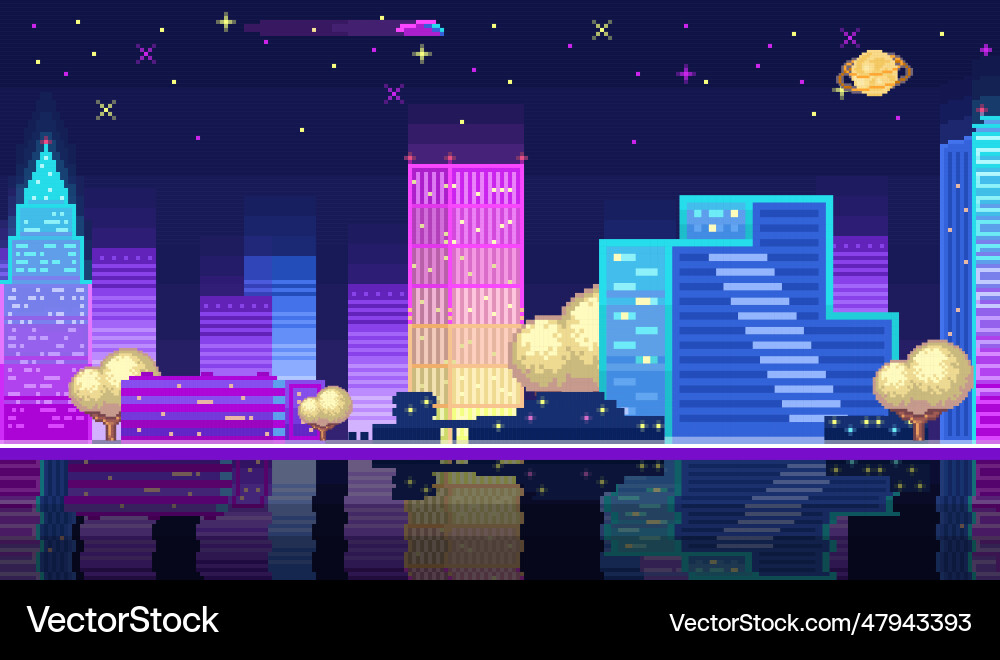 Night city landscape neon pixel background with Vector Image